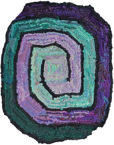 Square Spiral, Purple & Green Rag Rug 40" x 59" – Karen Tiede Studio